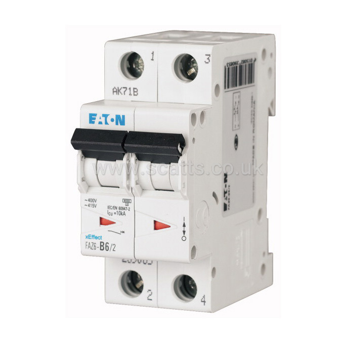 FAZ6-D2/2 | EATON MOELLER ELECTRIC | 177567 | 6/10KA DP MCB 2AMP TYPE D
