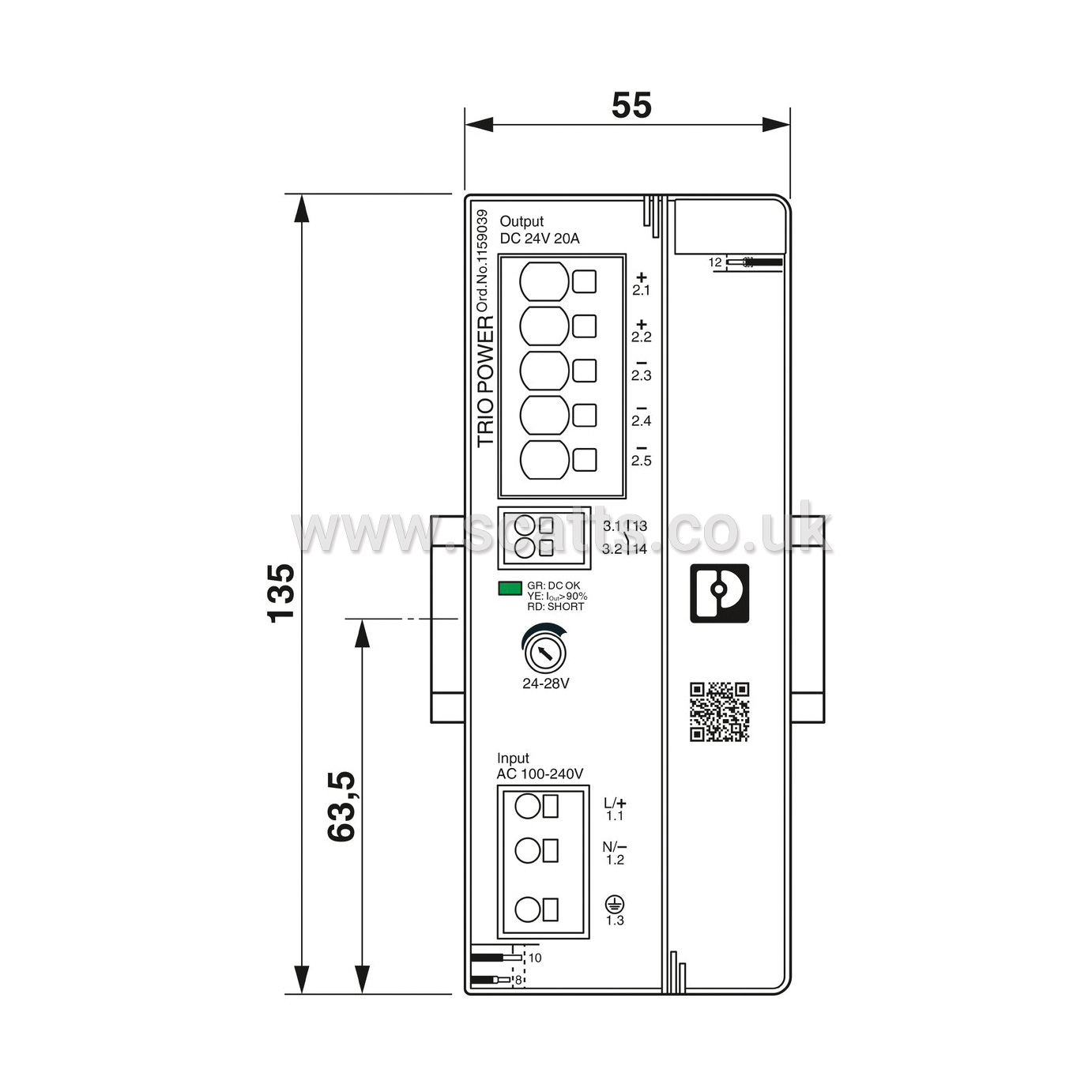 1159039 | PHOENIX CONTACT | TRIO3-PS/1AC/24DC/20 | TRIO-3 SP PSU 85 ...